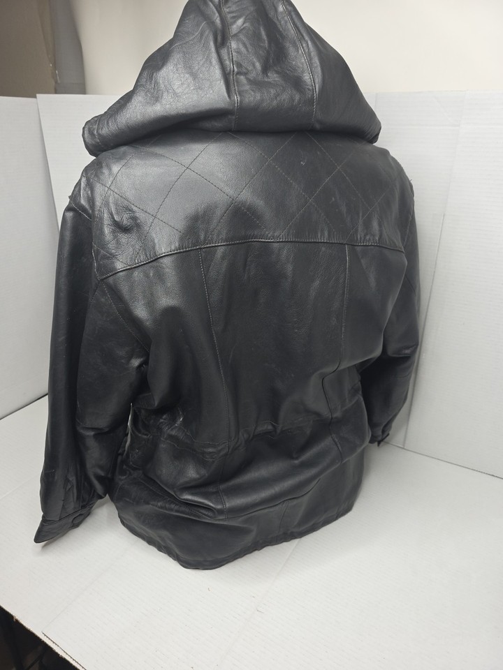 Vintage Excelled Blk Leather Full Zip Jacket Medium Cinch Waste ...