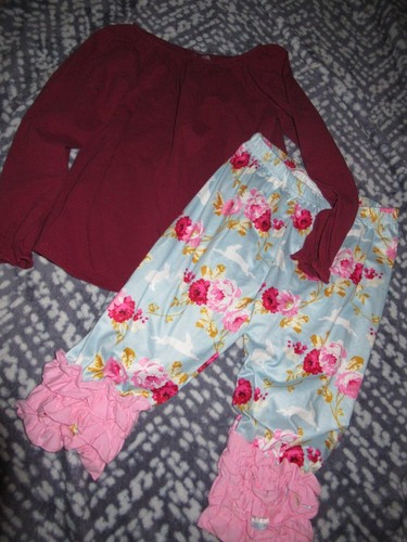 euc Flower Sak maroon shirt shabby floral leggings set girls ~ 7 | eBay