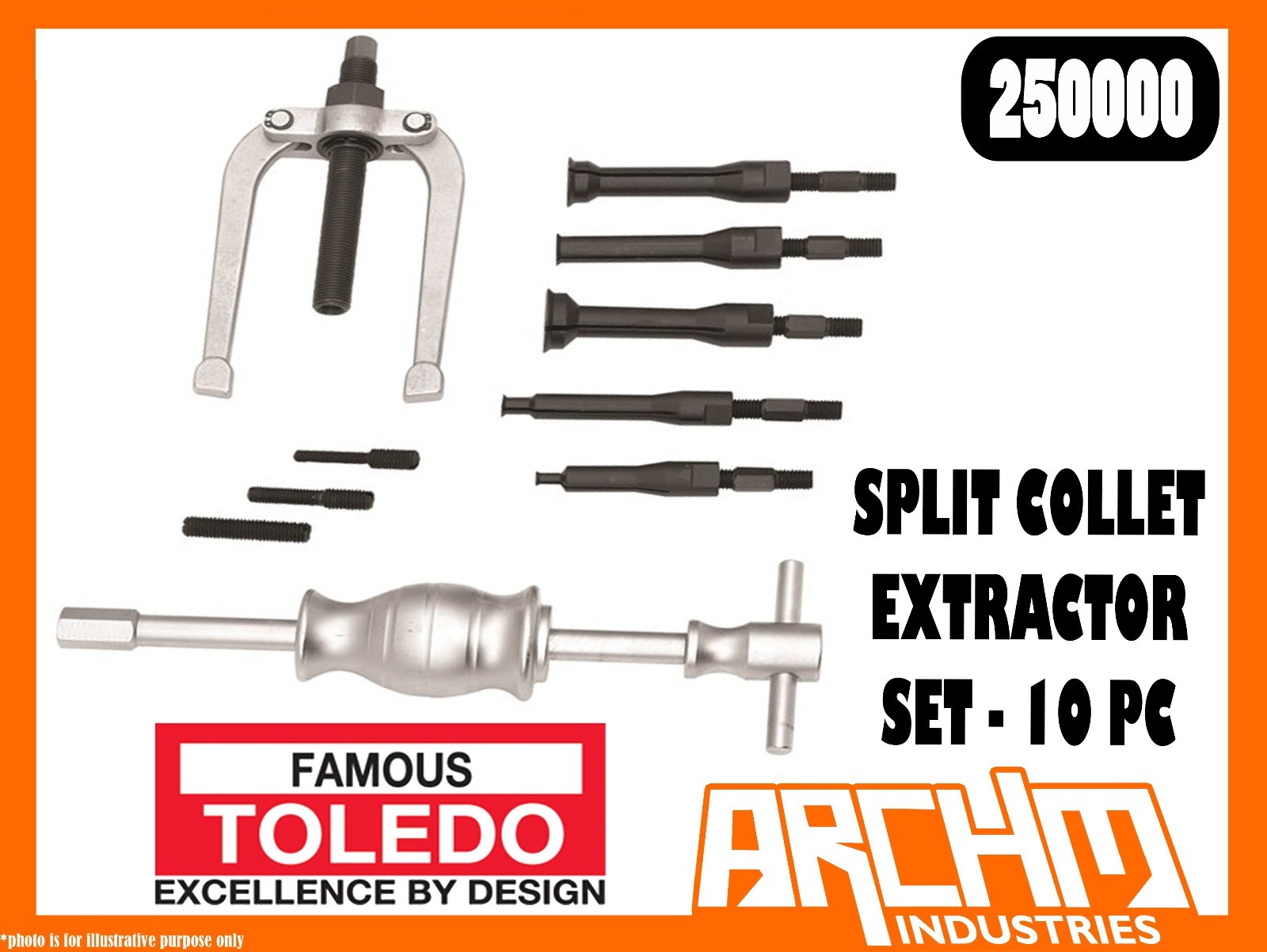 TOLEDO 250000 - SPLIT COLLET EXTRACTOR SET - 10 PC - COMBINATION KIT ...