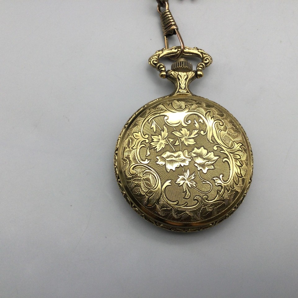 Vtg Armitron Pocket Watch 45mm Black Hills Gold Leaves with Chain New ...