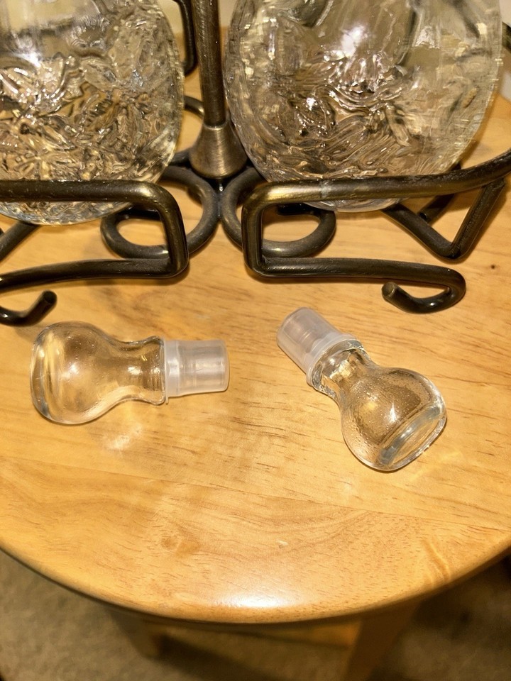 Princess House Fantasia Cruet Set, Oil & Vinegar Metal Holder Caddy LIN ...