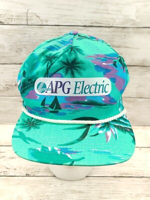 Vintage APG Electric Adjustable Snapback Tropical Green Cap Hat Trucker ...