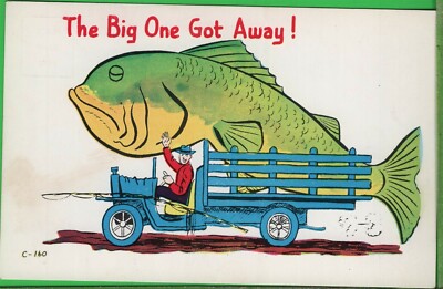 Vintage Comic Humor Cartoon Postcard Laff Gram Fishing Fish The Big one ...