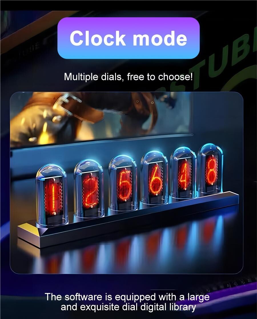 BRAND NEW RGB Nixie Tube Clock LED Glows IPS Color Screen Gaming Desk ...