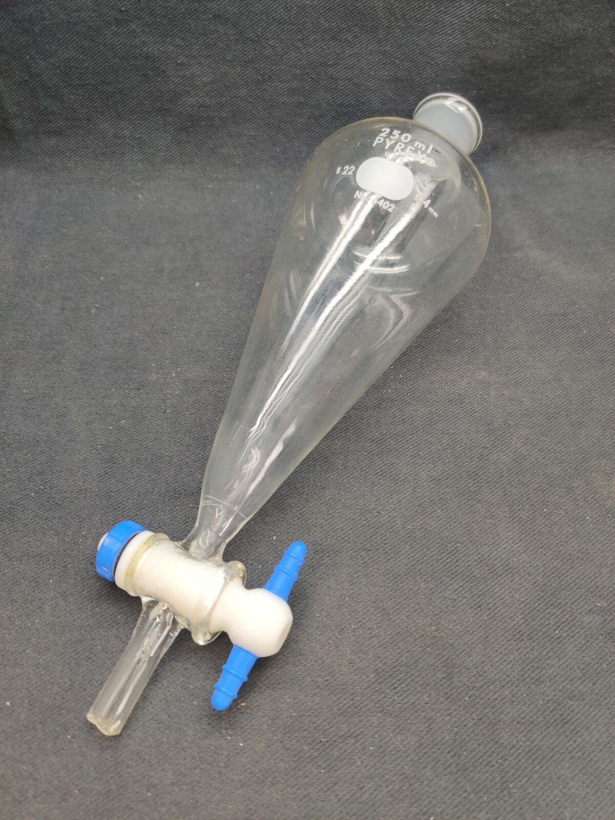 Corning Pyrex Glass 250mL Squibb Separatory Funnel #22 4mm PTFE Stpck ...