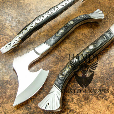STUNNING CUSTOM MADE D2 TOOL STEEL FULL TANG HATCHET, BLACK WOOD HANDLE ...