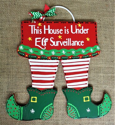 ELF Surveillance SHOE Boot CHRISTMAS SIGN Wall Door Hanger Plaque ...