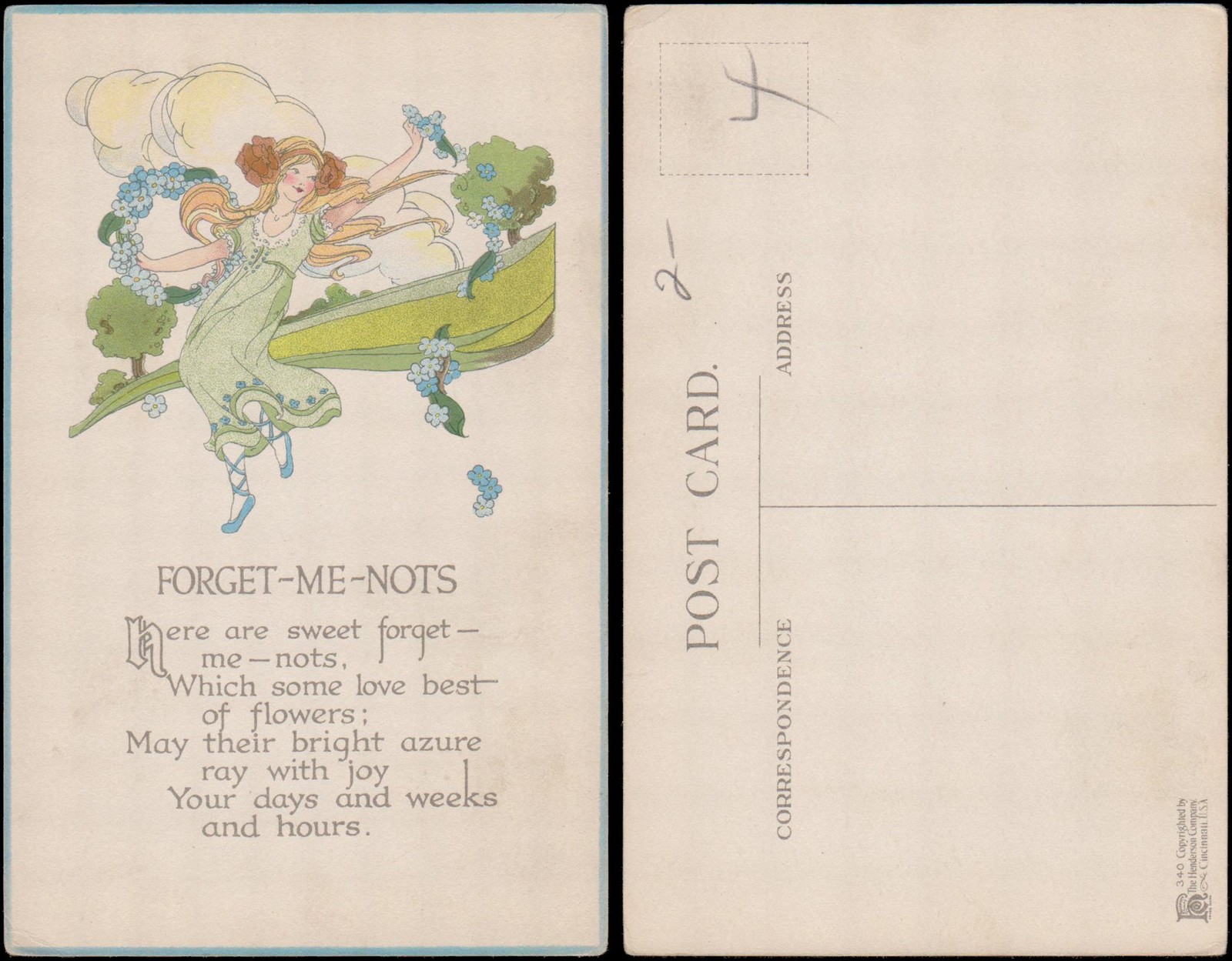 unused greeting, poem, girl tossing forget me nots | eBay