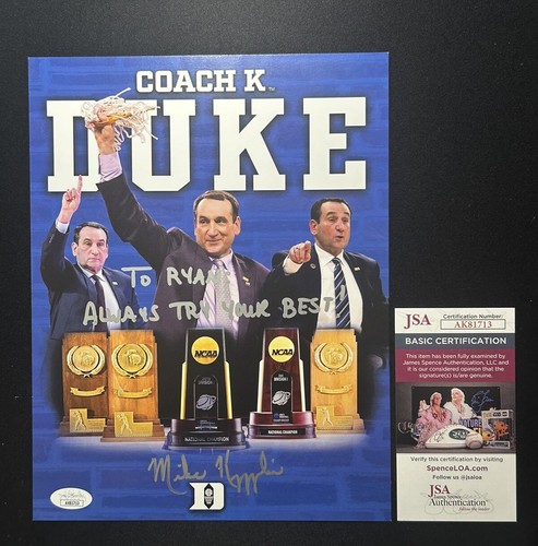 Mike Krzyzewski Coach K Autographed Photo Duke Blue Devils 8.5x11 JSA ...