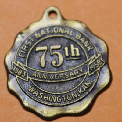 1958 Bank Key Return Tag/ Token, First Nat'l Bank, Washington, KS. 75th ...