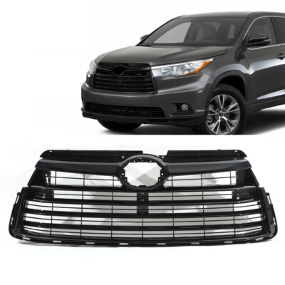 For 2014 2015 2016 Toyota Highlander Gloss Black Front Bumper Grille ...