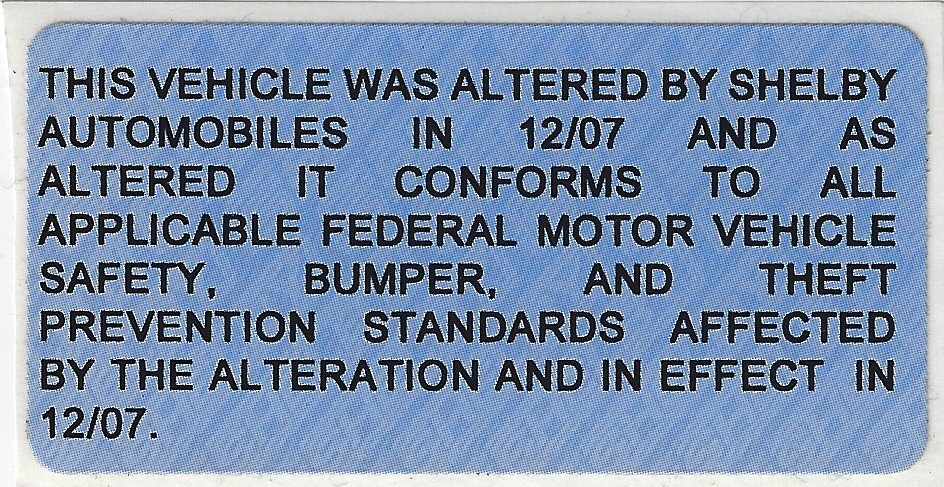 2007-2009 Shelby GT, GT500KR Factory OEM "Altered by Shelby" Decals ...