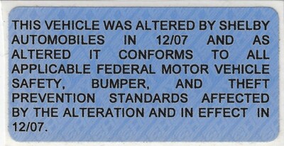 2007-2009 Shelby GT, GT500KR Factory OEM "Altered by Shelby" Decals ...