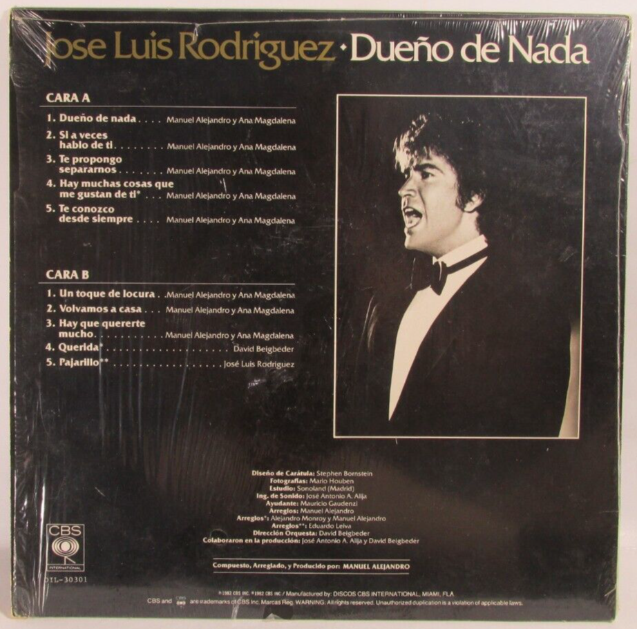 Jose Luis Rodriguez - Lp - Dueno de Nada - Latin Pop Balada 80's 1982 ...