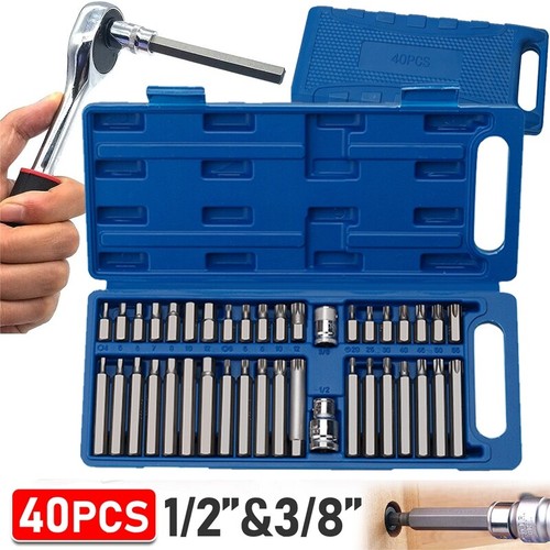 40PCS Allen Key Torx Hex Star Spline Socket Bit Set 3/8" 1/2" Drive ...