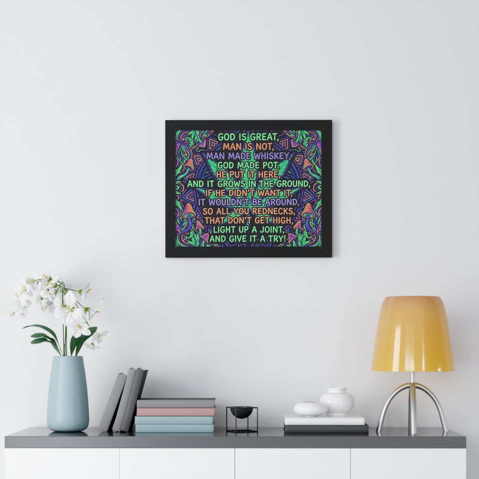 Playful Marijuana Poem Framed Horizontal Poster | Blacklight Retro Vibe ...