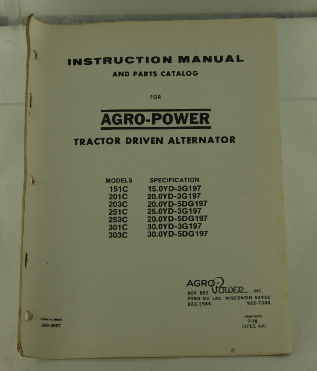 Vintage ARGO-POWER Tractor Driven Alternator Instruction Manual & Parts ...