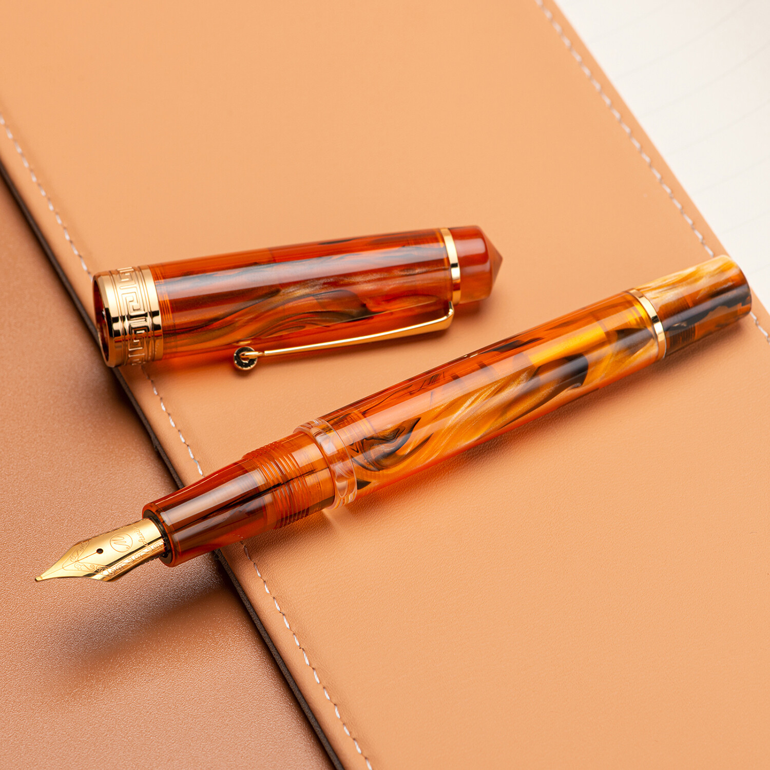 Asvine P20 Piston Fountain Pen EF/F/M/1.1 Nib, Amber Resin Writing ...