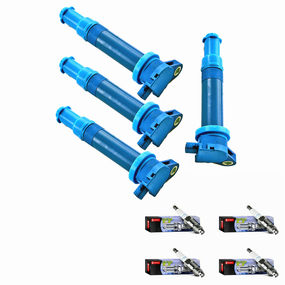 Performance Ignition Coil UF499 + DENSO 4503 Spark Plugs for Hyundai ...