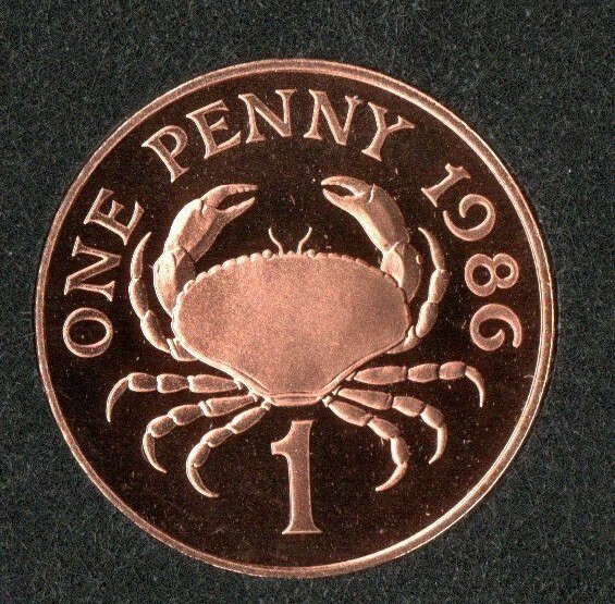 1986 PROOF Cameo Bailiwick of Guernsey 1p Crab Coin | eBay UK