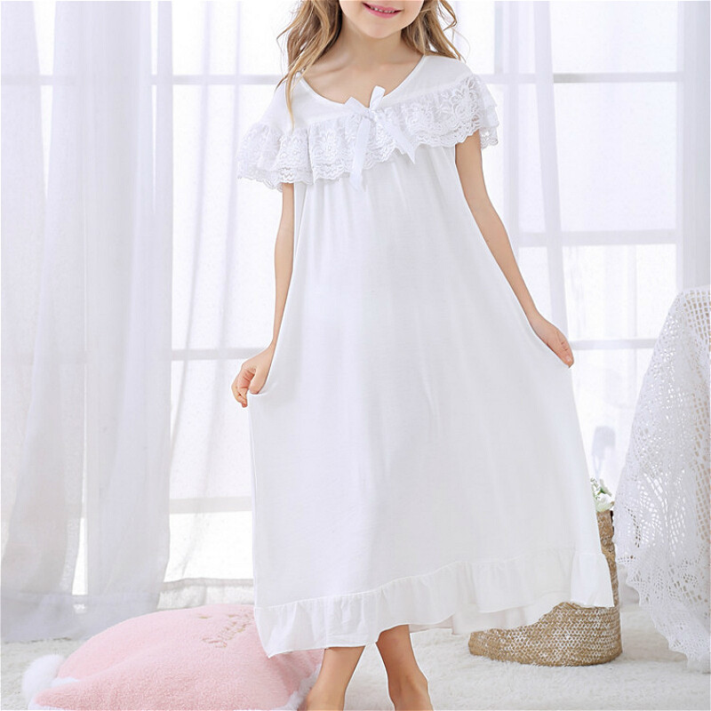 Girls Cotton Pajamas Lace Nightdress Sleepwear Cute Princess Dress ...