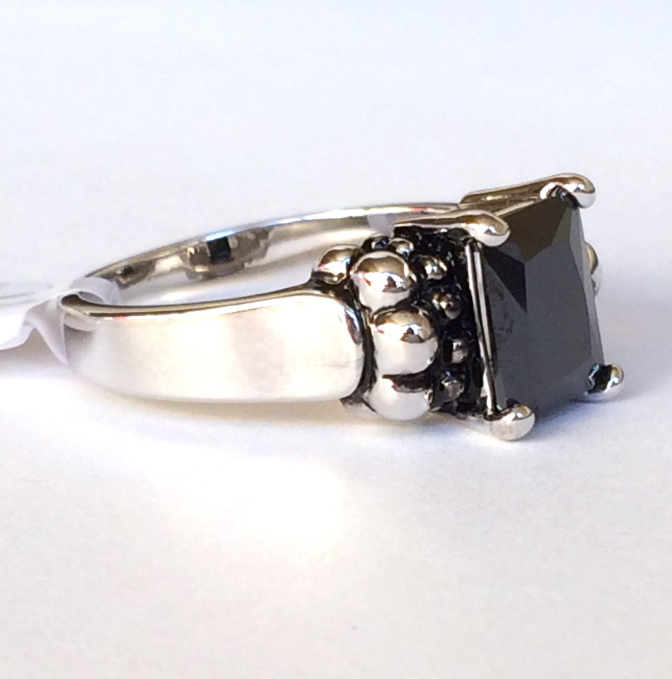 Goth Onyx Ring Size 8 9 Black Cubic Zirconia Silver Rhodium Plated ...