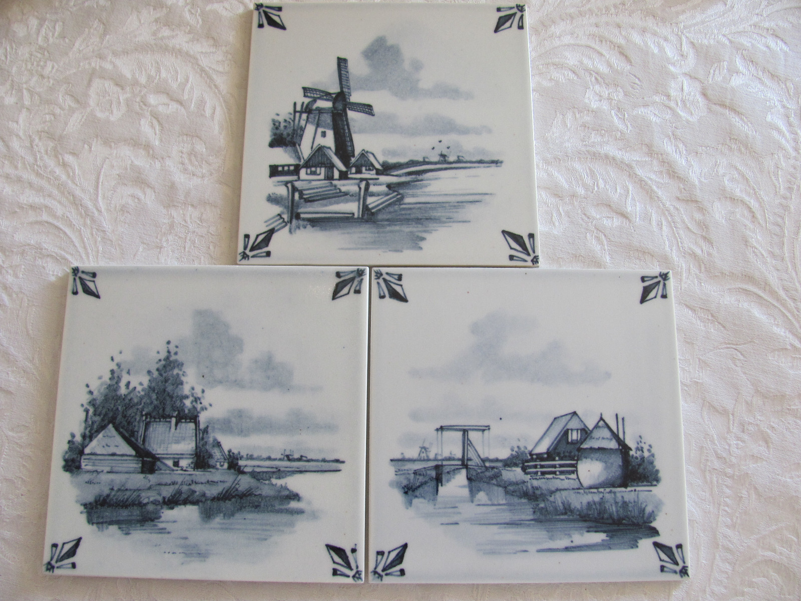 TMM Holland Ceramic Hand Painted Tiles Het Tegelhuis-Blue-Windmills-Set ...