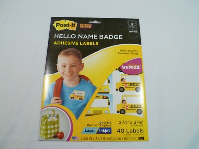 Post-it Hello Name Badge, 2-3/8" x 3-3/8", self stick, 3900-NB, 40 ...