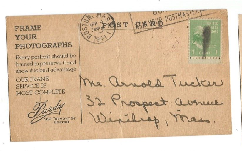 PURDY PHOTOGRAPHER 160 TREMONT ST BOSTON MASSACHUSETTS MASS MA 1941 TO ...