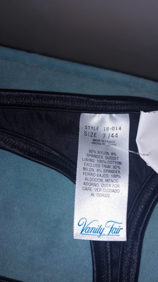 Vanity Fair Satin Black 7 L Hi Cut Brief Thong Second Skin String ...