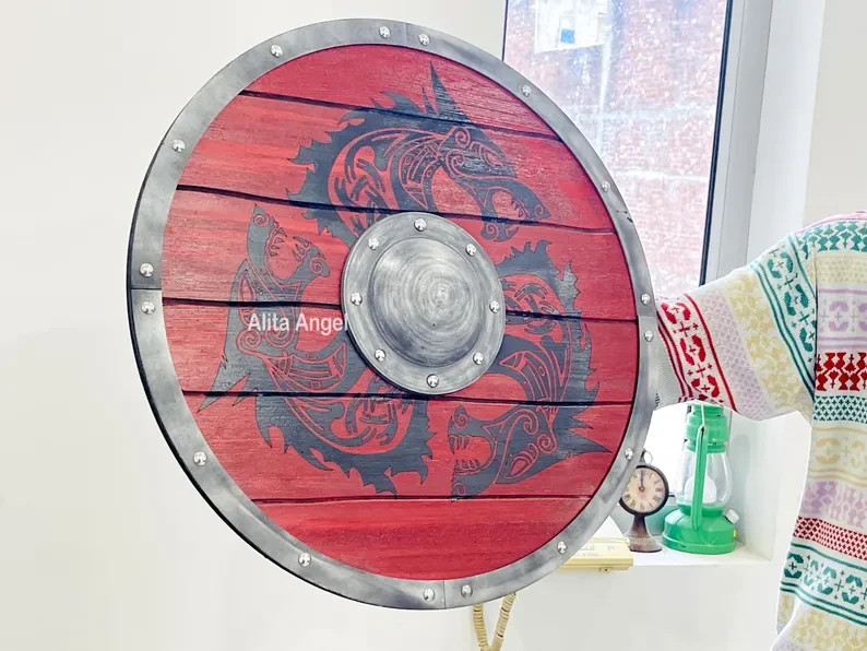 Wooden Viking Shield Dragon Design Authentic Battle-Worn Shield ...