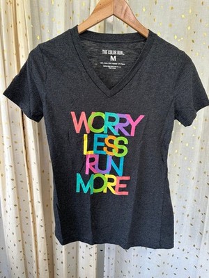 The Color Run Women's Rainbow Worry Less Run More V-Neck Graphic T ...