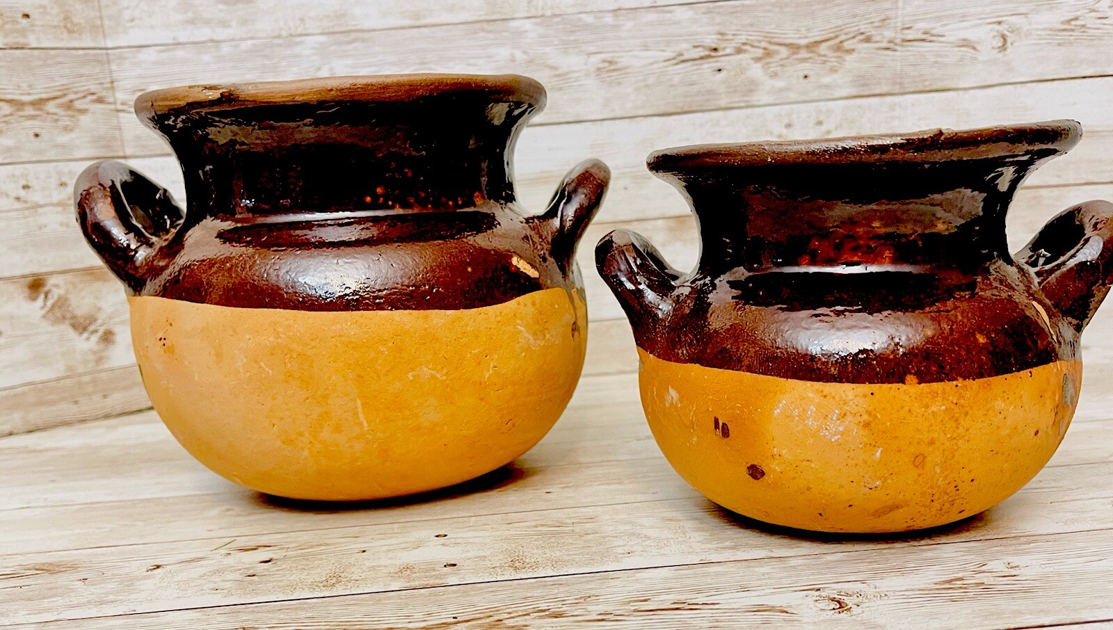 2x Olla De Barro Frijolera Chocolatera Brown Gloss Finish Olla De Barro ...