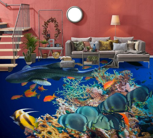 3D Blue Fish 20266NA Floor WallPaper Murals Wall Print 5D AJ WALLPAPER ...