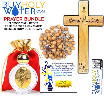 Prayer LOT-Pope Blessed Holy Water Font+Holy Soil Rosary Beads Wall ...