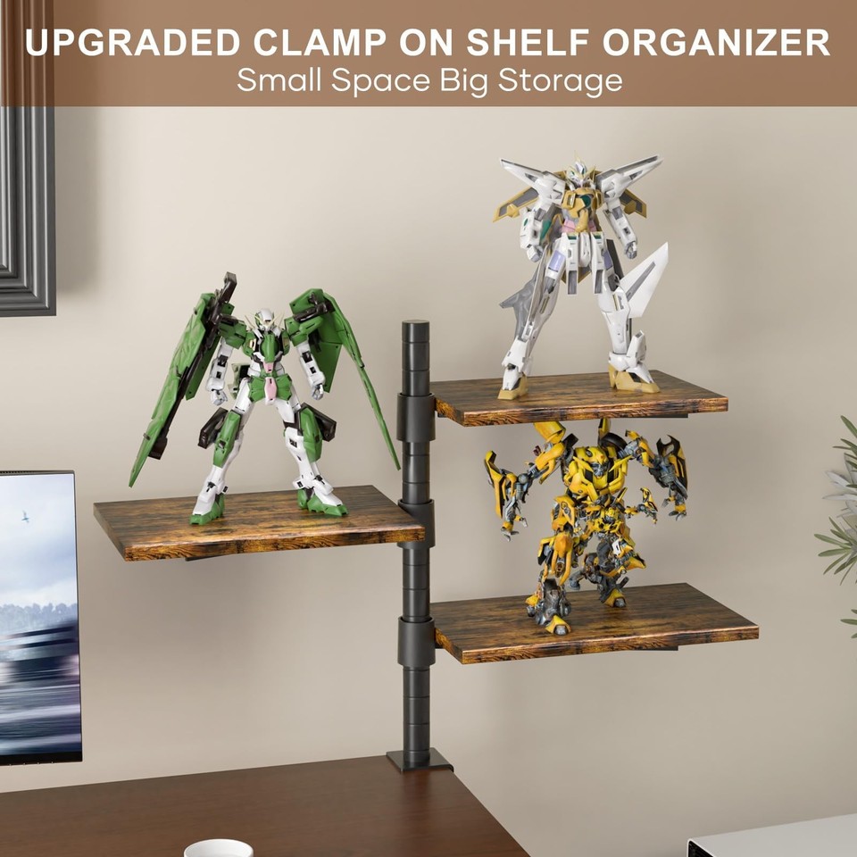 3 Tier Clamp On Desk Shelf - Over Or Under Table Clamp Shelf 360 ...