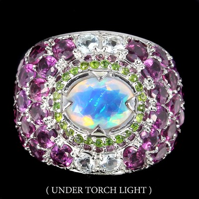 Nicht Erhitzt Oval Feuer Opal 10x8mm Rhodolit Granat Juwelen 925 Silber ...