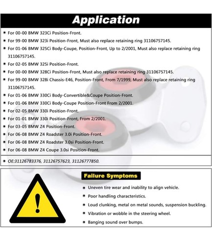 Premium Polyurethane Front Control Arm Bushings for BMW E46/E85 325i ...