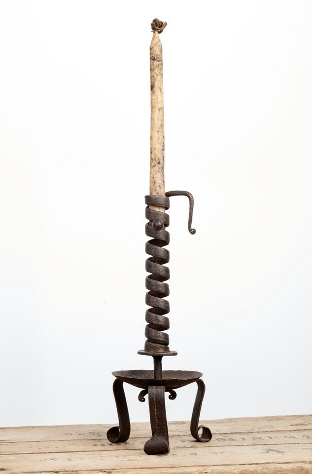 A RARE 18TH C WROUGHT-IRON SPIRAL CANDLESTICK & TALLOW CANDLE | eBay