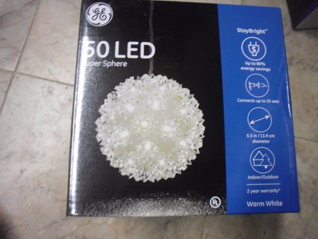 5.5" GE StayBright 50 LED Light WARM WHITE Super Sphere Christmas for ...