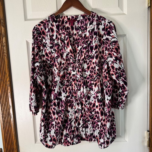 212 Collection Animal Print Blouse V-Neck 3/4 Sleeve Top Career 1X | eBay