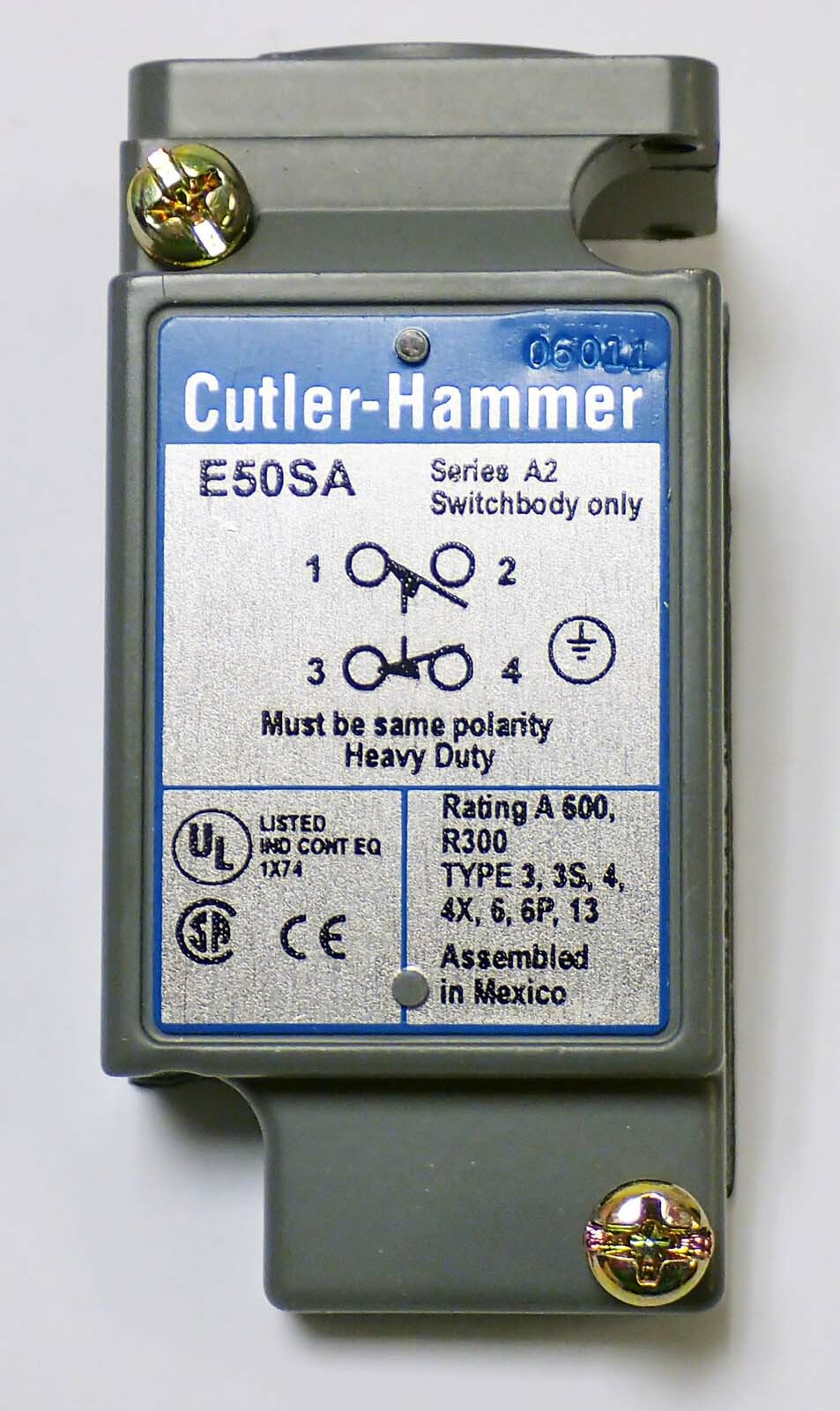 EATON CUTLER-HAMMER E50SA HEAVY DUTY LIMIT SWITCH BODY RATING A 600 1NO ...