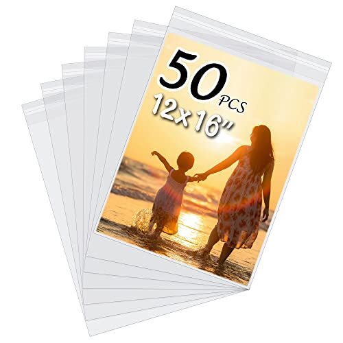 50 Pack Acid-Free Crystal Clear Sleeves Storage Bags for 12x16 Art ...