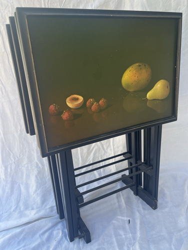 Mid Century Modern Artex TV Tray Full Set with Stand Still Life Fruit ...