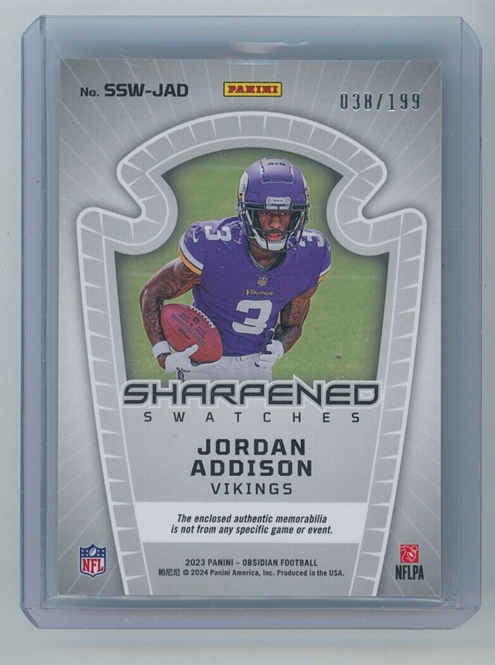 2023 Panini Obsidian Jordan Addison Sharpened Swatches Rookie Jersey 38 ...
