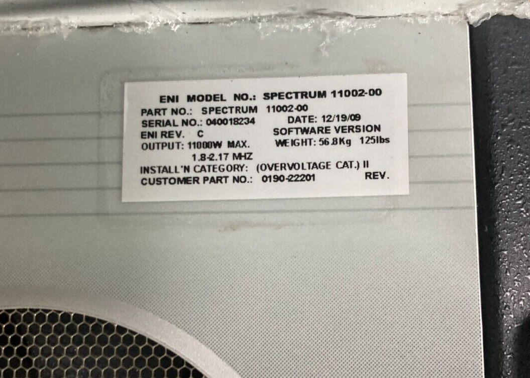 MKS ENI RF Generator Spectrum 11002-00 (p.n 0130-2221) 11kW 1.8-2.17MHZ ...