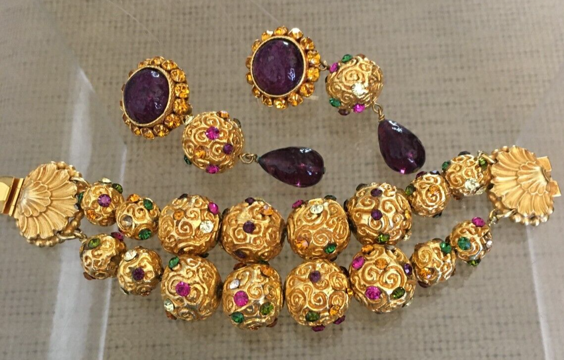 DOMINIQUE AURIENTIS PARIS NAKSHI BALL GEM GRIPOIX GLASS SHELL BRACELET ...