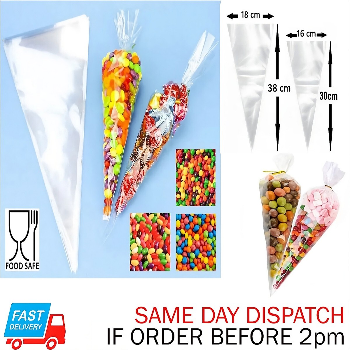 Clear Plastic Cone Bags 50 Clear Cellophane Cone Bags With Twist Ties: