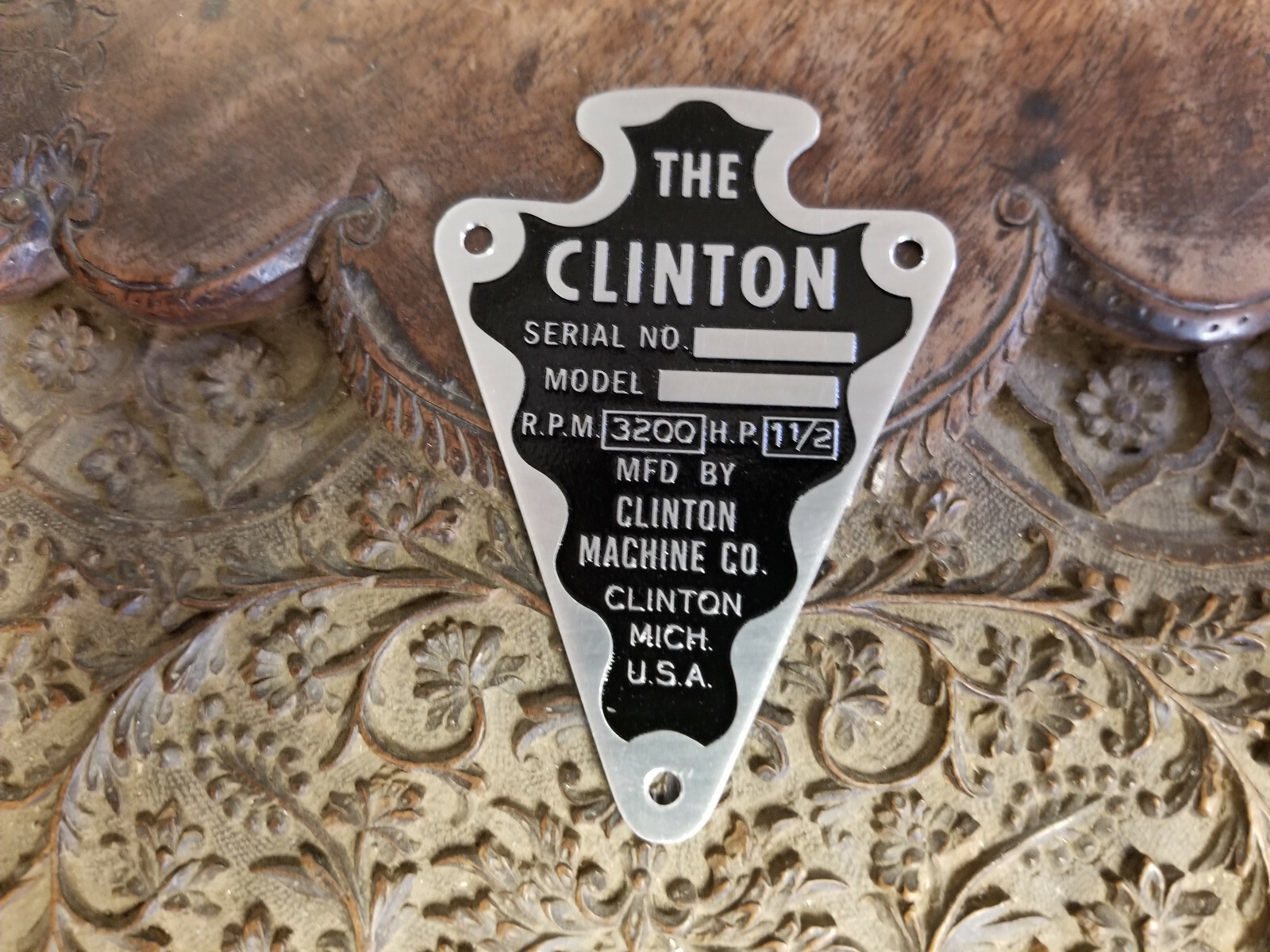 Clinton 700A Arrowhead Engine Data Plate Acid Etched Aluminum 1946 ...