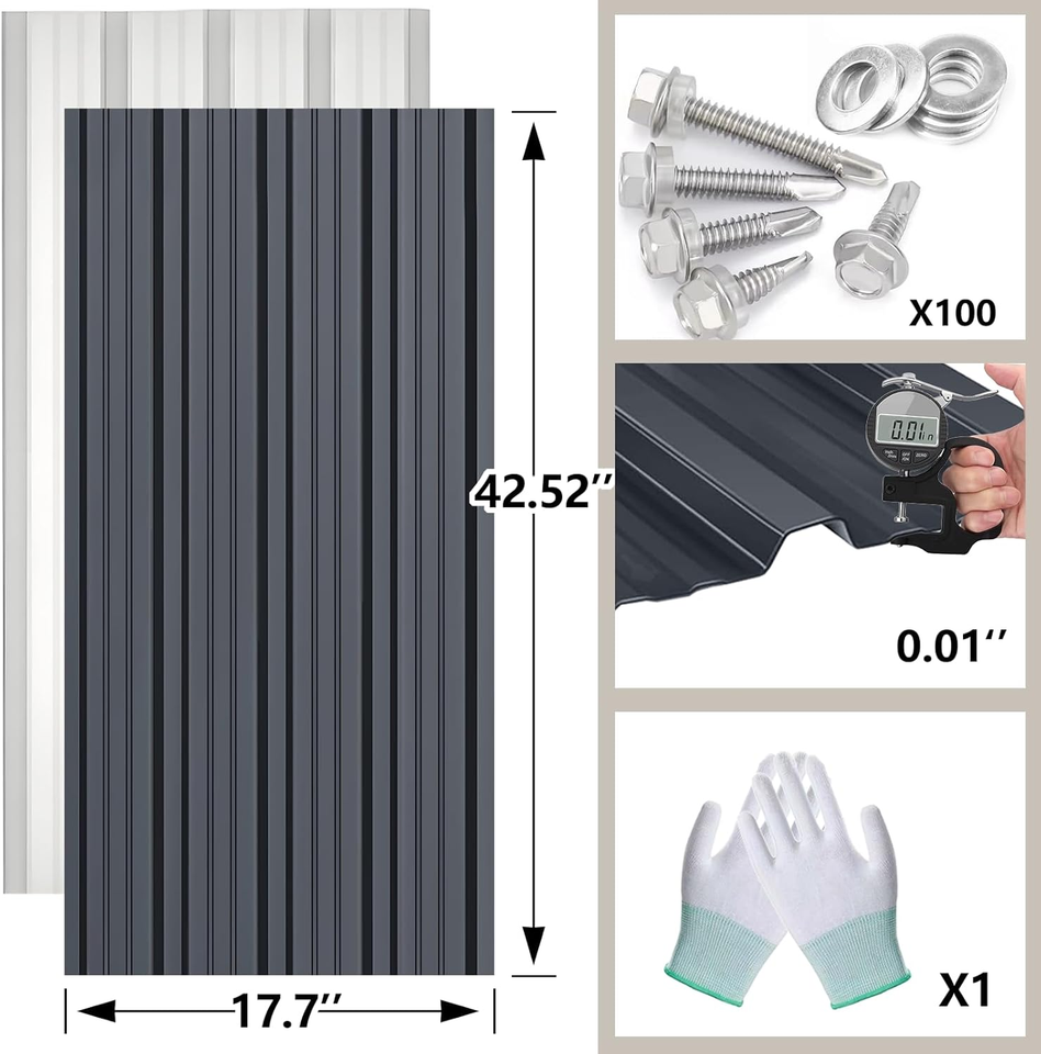 Heavy Duty Metal Roofing Panels - 20 Pcs Waterproof Galvanized Steel ...
